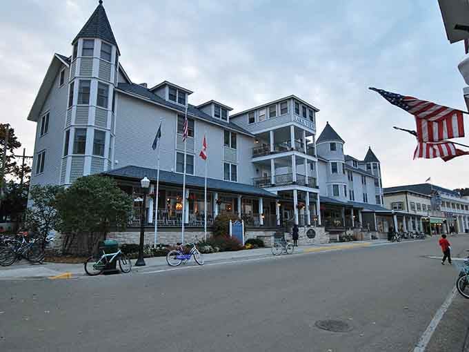 Evening light bathes the turrets and balconies of waterfront buildings where bicycles outnumber cars on summer nights.