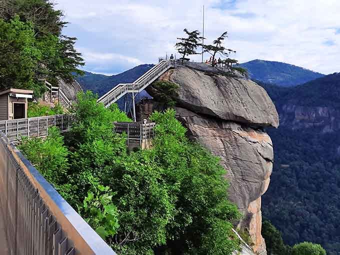 The observation deck extends over the abyss like something from an Indiana Jones adventure, minus the rolling boulders.