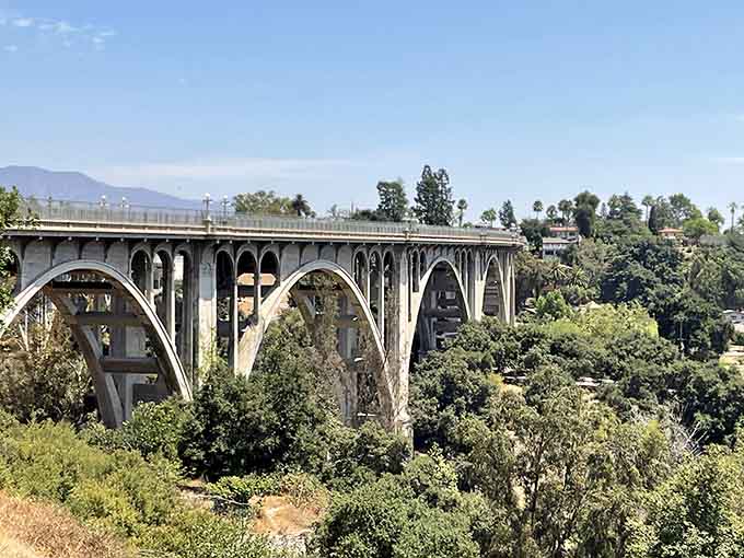 Those sweeping concrete curves frame mountain views perfectly, though this landmark's nickname "Suicide Bridge" tells a darker story altogether.