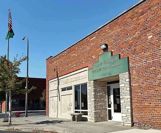 That old police station entrance adds character to this public library, blending civic history with modern community service.