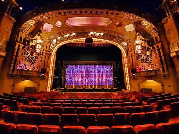 That sparkling curtain and elaborate proscenium arch promise magic before the performance even begins tonight.