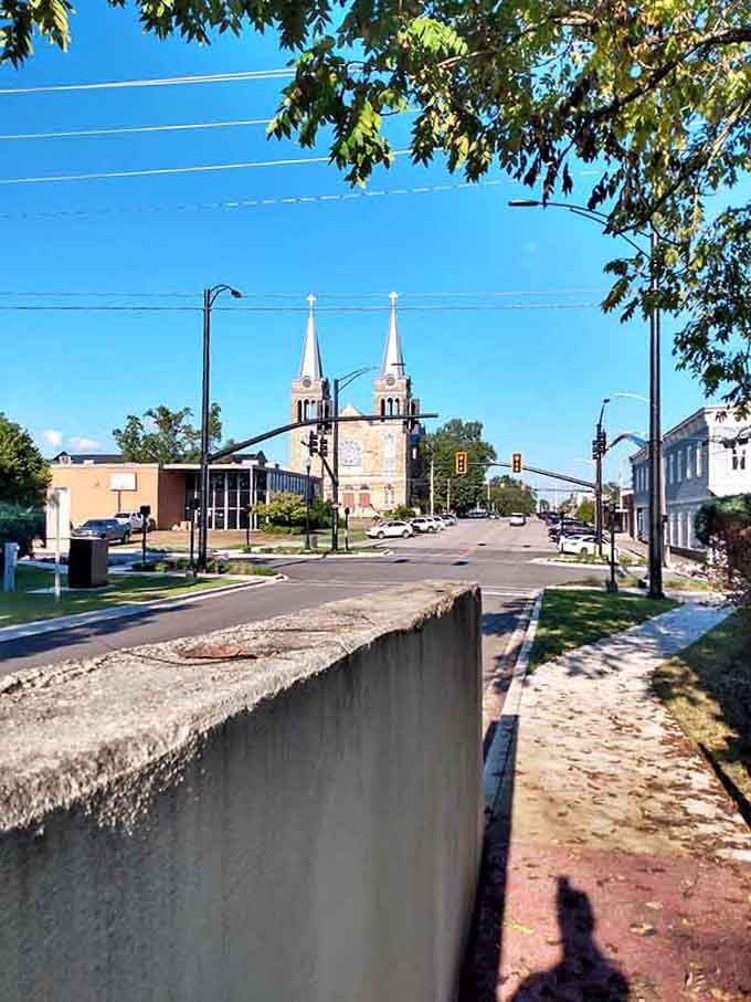 The street-level view of those magnificent church towers makes you want to grab your camera immediately.