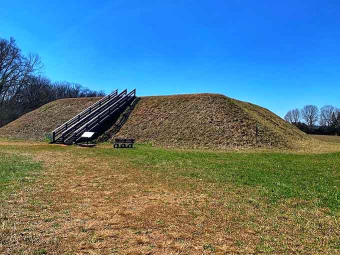 Ancient engineering meets modern stairs on this ceremonial mound where thousands once gathered for important community events and rituals.