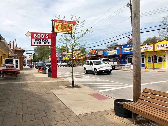 Vintage signs cluster together creating a retro wonderland that would make Happy Days' Fonzie feel right at home.