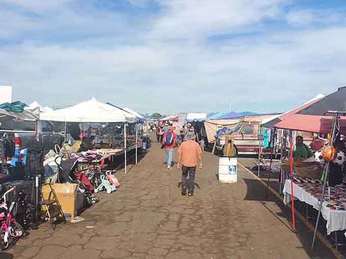 Wide pathways invite leisurely strolls through vendor rows, perfect for discovering that one thing you didn't know you needed.