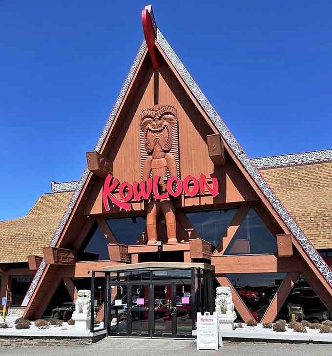 Guardian lions flank the entrance to this Polynesian palace where nostalgia and mai tais flow freely.