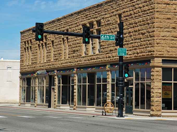 This distinctive stone building stands like a fortress of commerce, built when people expected structures to outlast several generations.