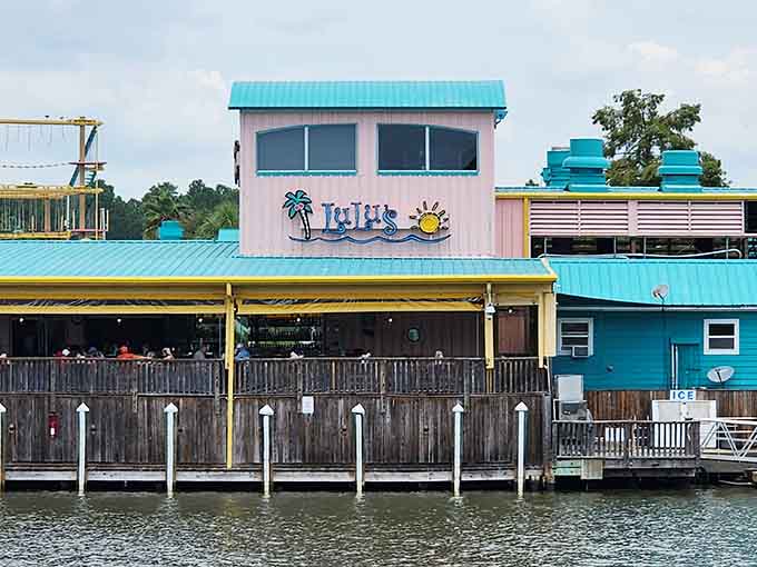 Pink and turquoise buildings rising from the water like a beach lover's fever dream come wonderfully true.