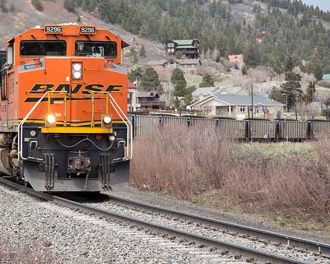 Orange locomotives rumble past backyards, adding authentic railroad soundtrack to daily life in the foothills.