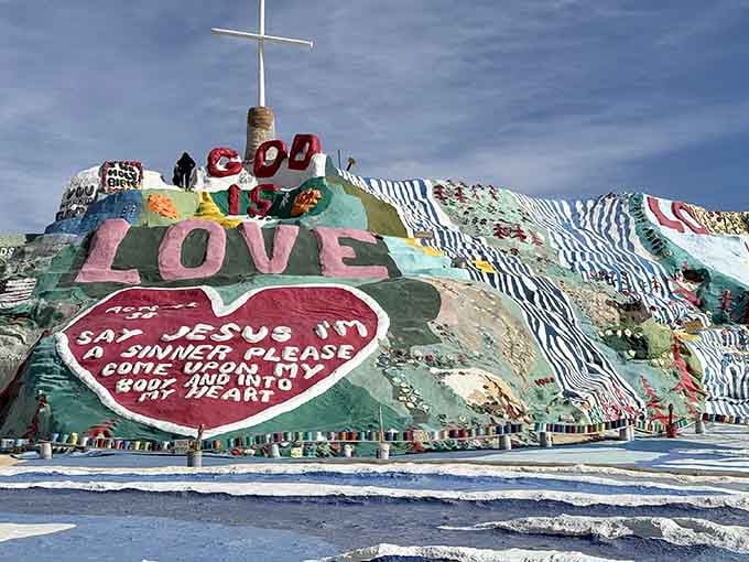 Every inch of this hillside bursts with color and messages, like a love letter written in paint.