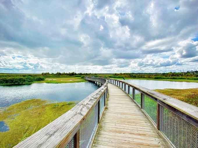 Those puffy clouds reflect perfectly in the still water, doubling the beauty like getting two scoops for one.
