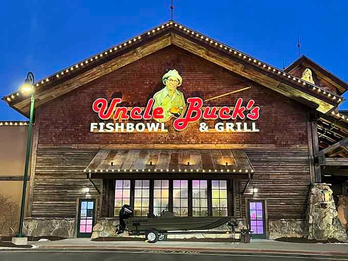 Those twinkling lights transform this cabin-style eatery into a magical evening destination where dinner meets ten-pin bowling adventures.