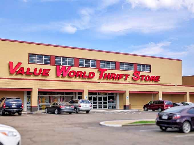 The cheerful yellow facade stretches wide, promising enough shopping space to lose track of time quite happily.