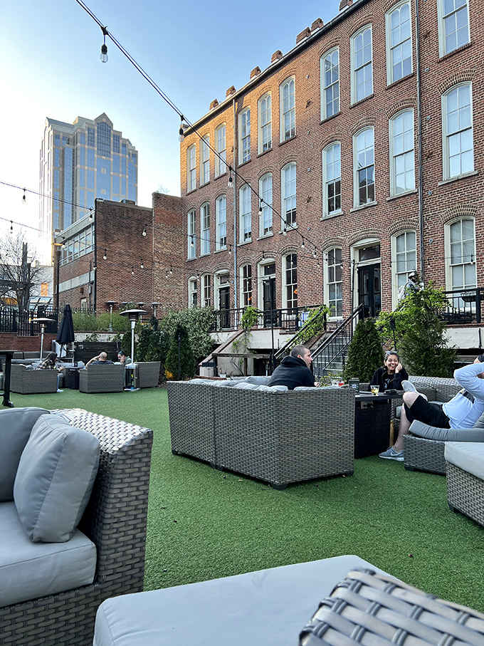 Cozy outdoor lounges with plush seating make you want to settle in for hours of conversation.