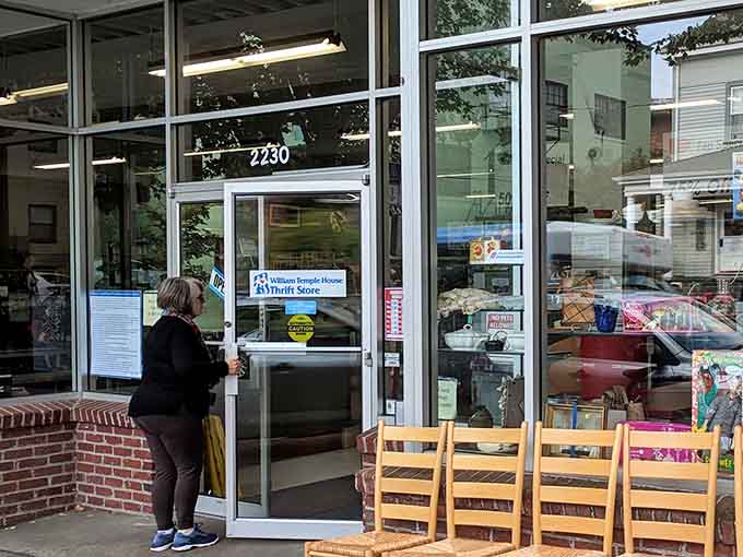 Those wooden chairs waiting outside are like a preview of the furniture finds hiding inside this community gem.
