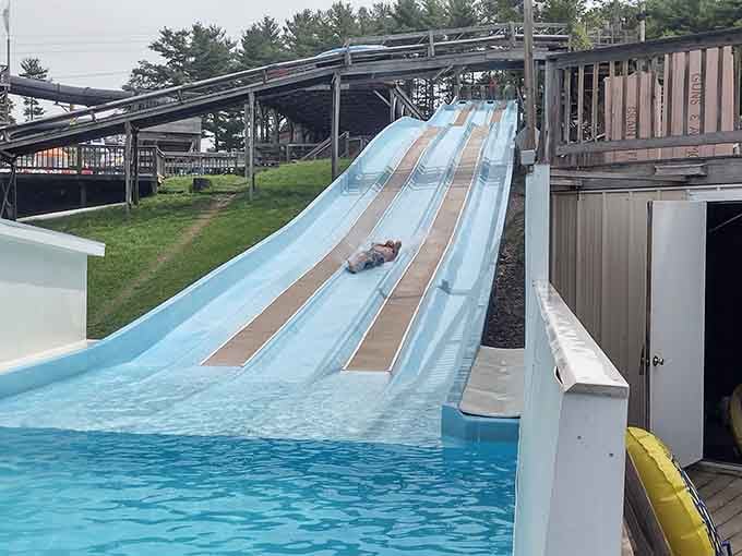Side-by-side racing slides let you settle family debates about who's fastest—spoiler alert: gravity doesn't play favorites here.