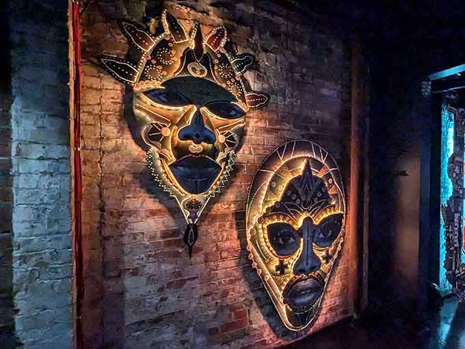 These illuminated masks bring ancient traditions into the future, where technology meets timeless cultural artistry beautifully.