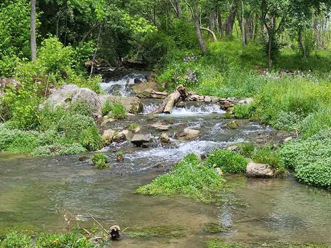 The creek's gentle rapids create the same soothing soundtrack that accompanied soldiers' final moments before their historic departure.
