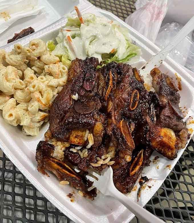 These pork ribs glisten with island-style glaze, falling off the bone and making you forget you're thousands of miles from Honolulu.