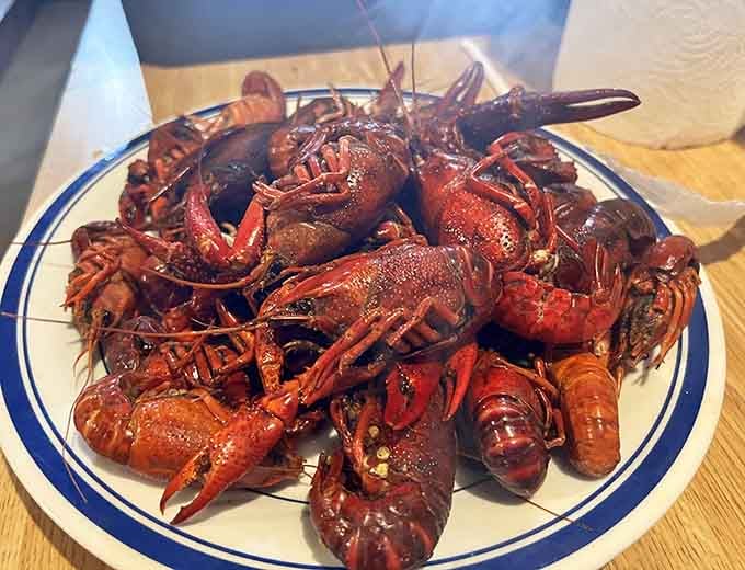 A mountain of boiled crawfish proves that Louisiana's finest traditions travel well across state lines into Georgia kitchens.