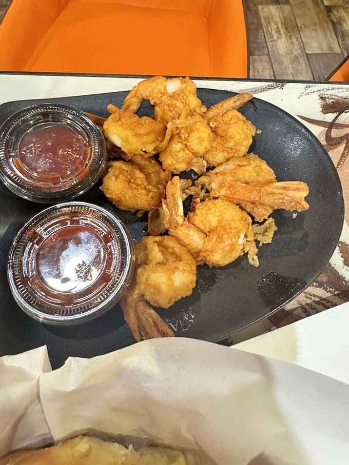 Fried shrimp with that perfect golden crust, proving the seafood side of the menu deserves respect too.