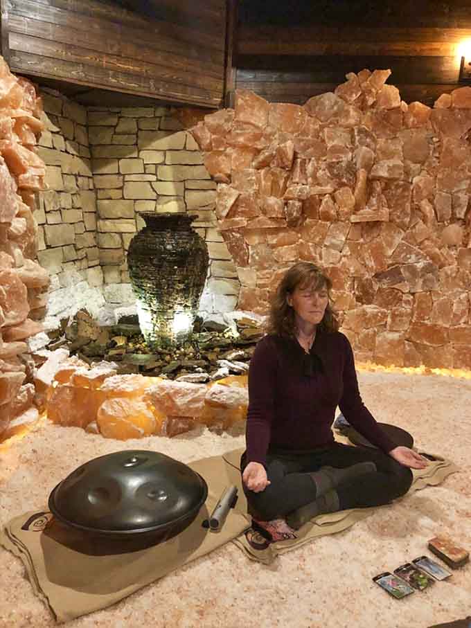 Sound healing meets salt therapy in this glowing grotto that looks straight out of a wellness fantasy.