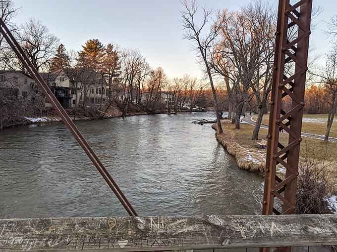 The Baraboo River flows peacefully through town, offering front-row seats to nature's daily show without the commute.