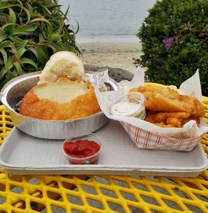 Clam chowder meets crispy fish and chips in a pairing that belongs in the Seafood Hall of Fame.
