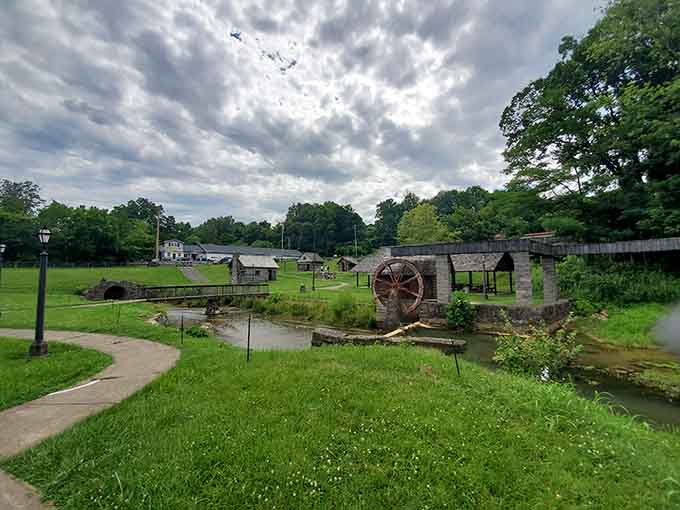 Old Bardstown Village's waterwheel spins like it's still 1850, which is oddly comforting in our digital age.