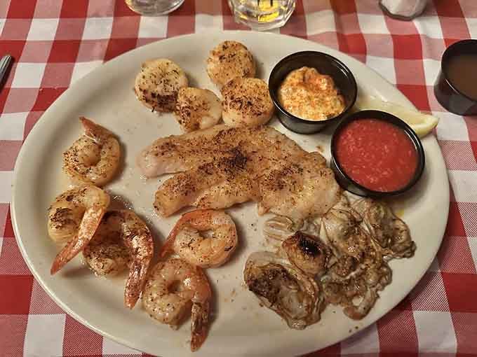 This seafood platter showcases the Georgia coast's finest offerings, fresh from the water to your very fortunate plate.