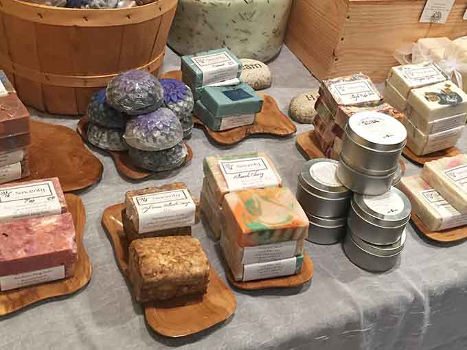 Handmade soaps and bath products line the shelves, offering ways to extend your wellness journey beyond the salt cave itself.