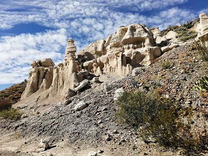 These hoodoo formations look like ancient sentinels guarding secrets the desert has kept for millennia.