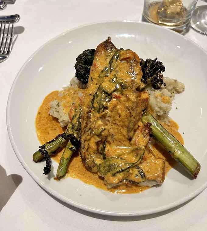 When your fish arrives looking this beautiful, you almost feel guilty picking up your fork. Almost, but not quite.