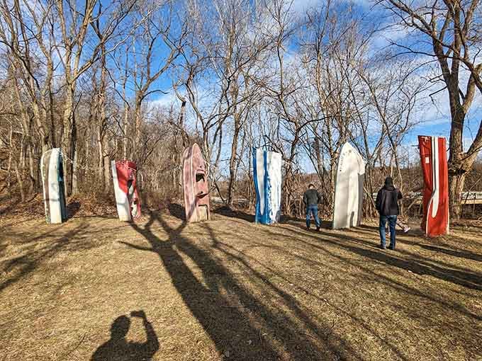 Long shadows and upright boats create a scene that's part art installation, part fever dream.