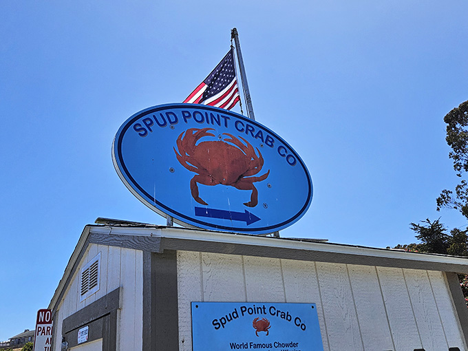 That giant crab sign isn't subtle, but when your chowder's this good, subtlety is overrated.