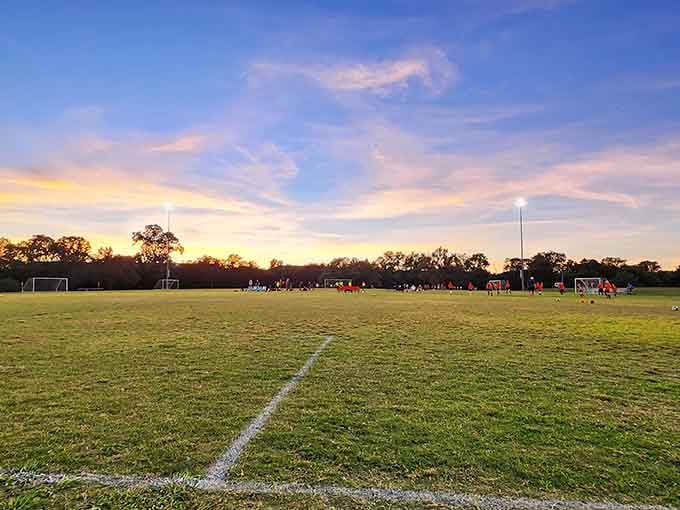 Golden hour at the soccer fields turns ordinary evening games into something worthy of a sports movie montage.