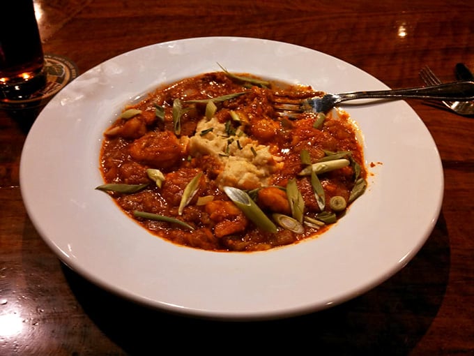 Shrimp Creole swimming in rich sauce, bringing Louisiana heat straight to the heart of Missouri.