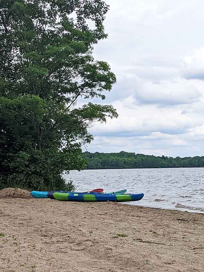 Your kayak's dream parking spot, just waiting for an adventure across waters that look impossibly serene.