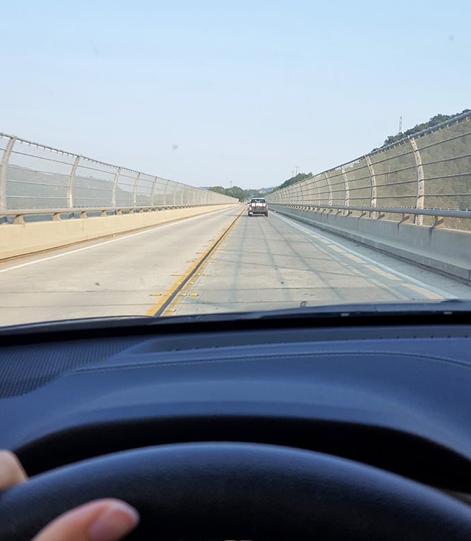Driving across this bridge feels like piloting a spaceship through a concrete tube toward tomorrow's adventures.