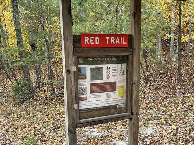 The Red Trail awaits, and yes, following color-coded signs totally counts as having a good sense of direction.