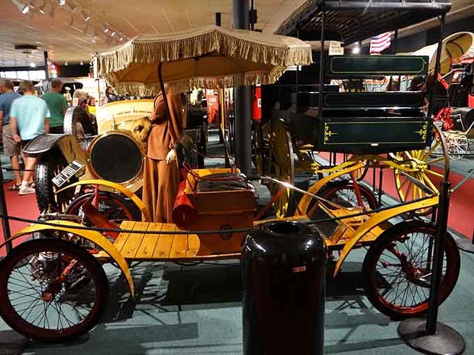 That fringed canopy and bicycle-thin wheels make this Orient Buckboard look like transportation met a carnival ride.