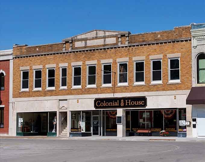 Colonial House's storefront showcases the kind of historic downtown architecture that makes you slow down and appreciate craftsmanship.