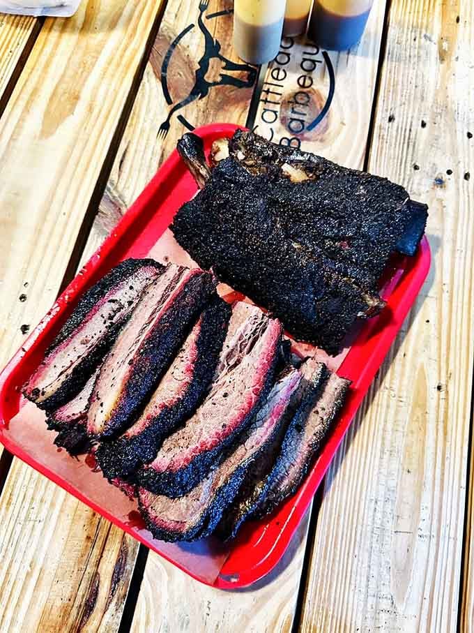 That brisket and those beef ribs represent hours of patient smoking and about five minutes of enthusiastic eating.