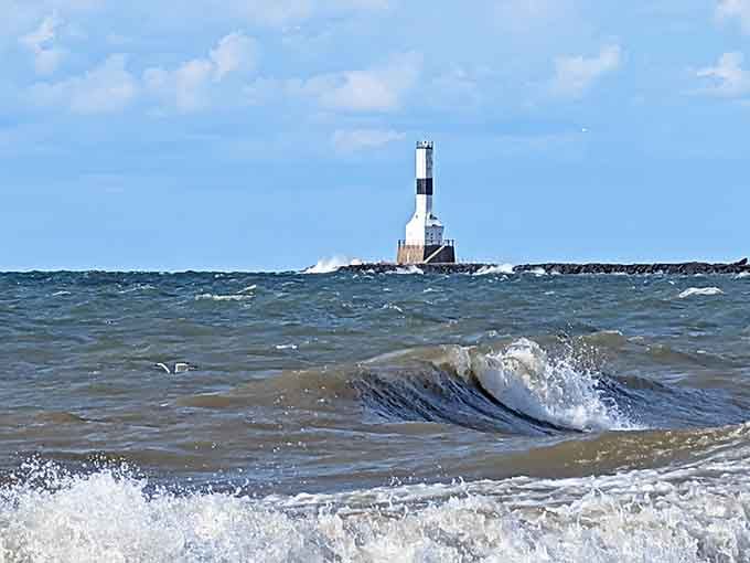 The lighthouse stands sentinel against crashing waves, guiding vessels safely while providing Instagram-worthy photo opportunities for landlubbers too.
