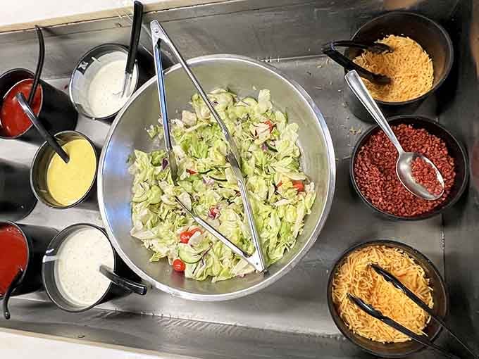 The salad bar offers everything from coleslaw to pasta salad, giving you permission to call this a balanced meal.