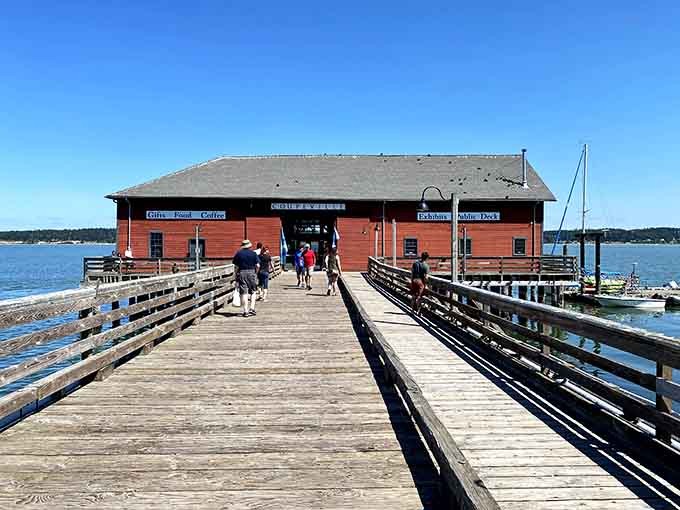 The historic wharf stretches into Penn Cove like a wooden highway to seafood heaven, and the view isn't bad either.