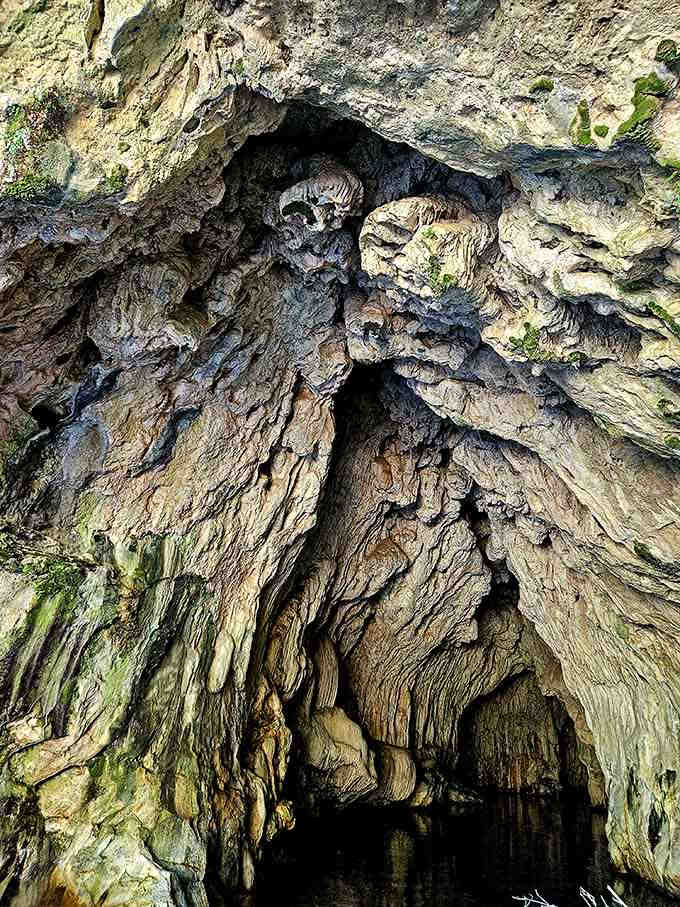 The cave ceiling resembles a natural sculpture gallery where admission is free and crowds are minimal.