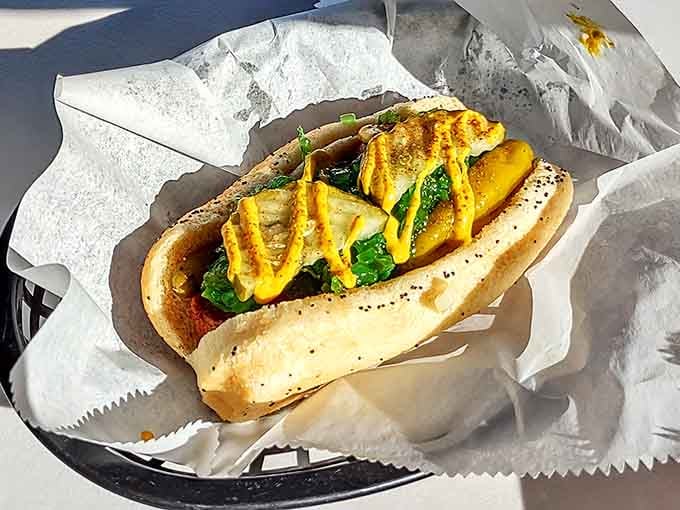This Chicago dog comes loaded with enough toppings to make actual Chicagoans nod approvingly from a thousand miles away.