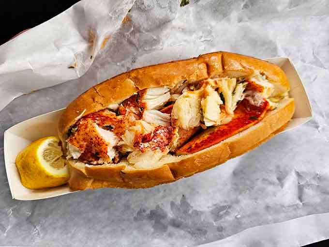 Lobster roll so generous it makes you wonder if they know something about lobster prices we don't.