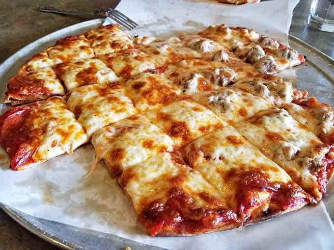 Sometimes you want thin crust, and this golden disc delivers crispy, cheesy satisfaction without the commitment.